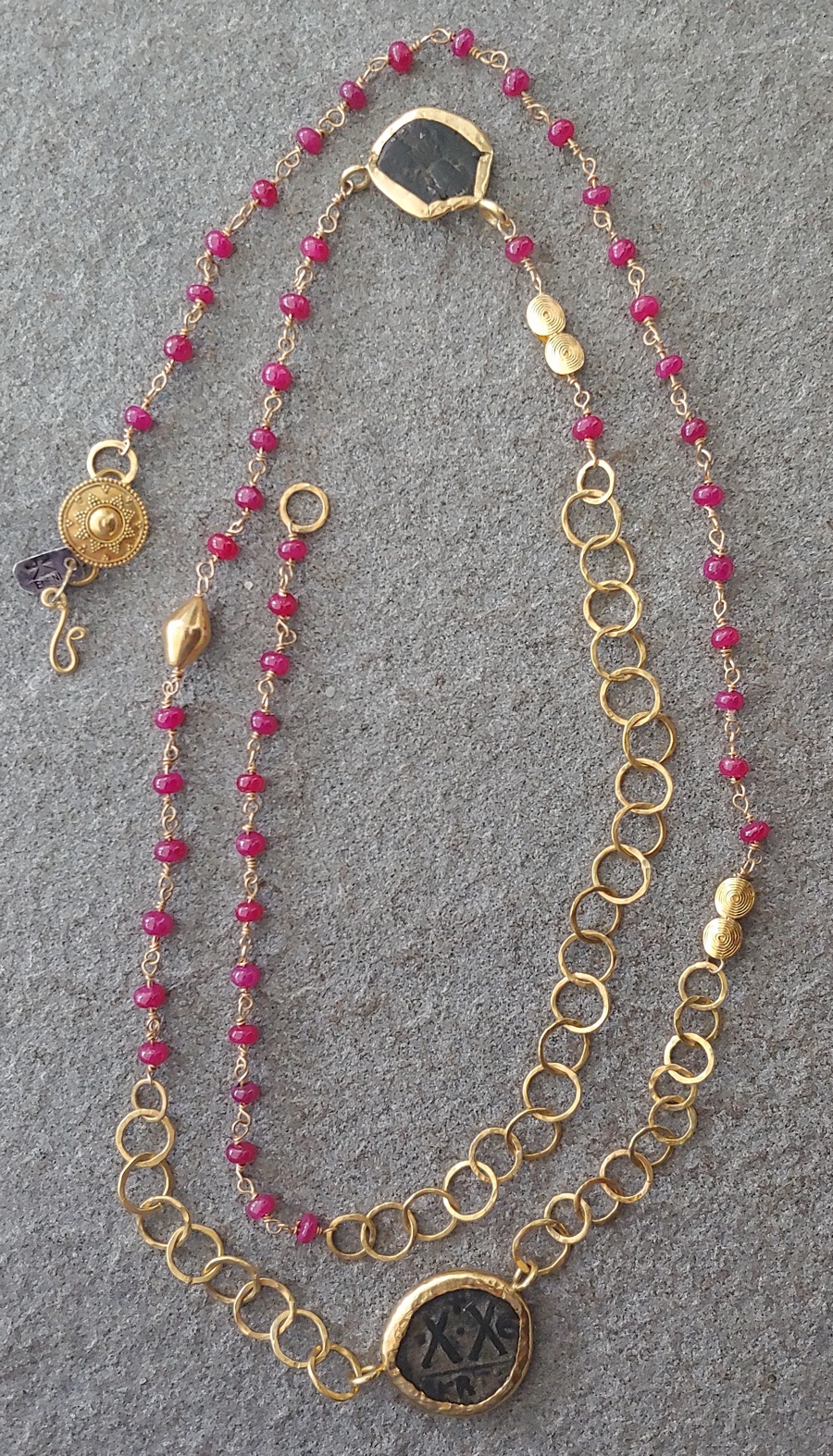 22k Byzantine Ancient Coin & Ruby | Handmade Gold Jewelry by Eleni Prieston